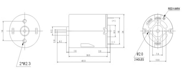 R280 DC3V 3000RPM 외진 바퀴 빗질 진동 DC 모터 영구 자석 빗질 dc 모터
